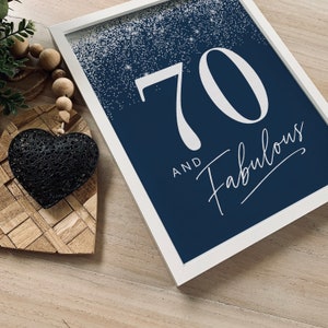 Navy Blue Birthday Decorations for 70th, Printable Birthday Signs for ...
