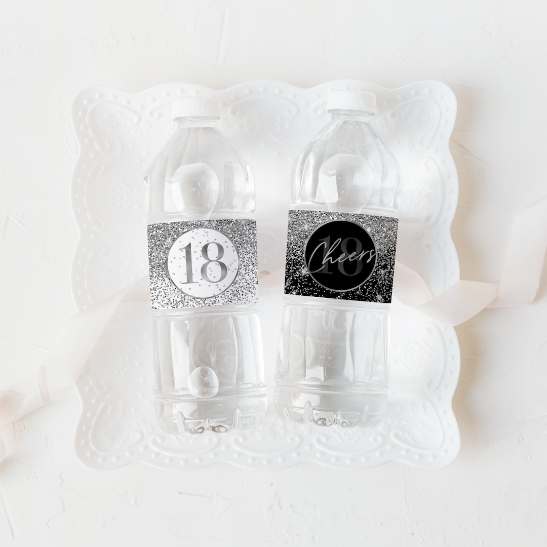 18th Birthday Printable Water Bottle Labels Silver Black White - Etsy