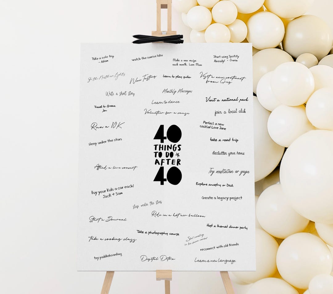 Bucket List 40th Birthday Sign | Fun Party Game Poster | Whimsical ...