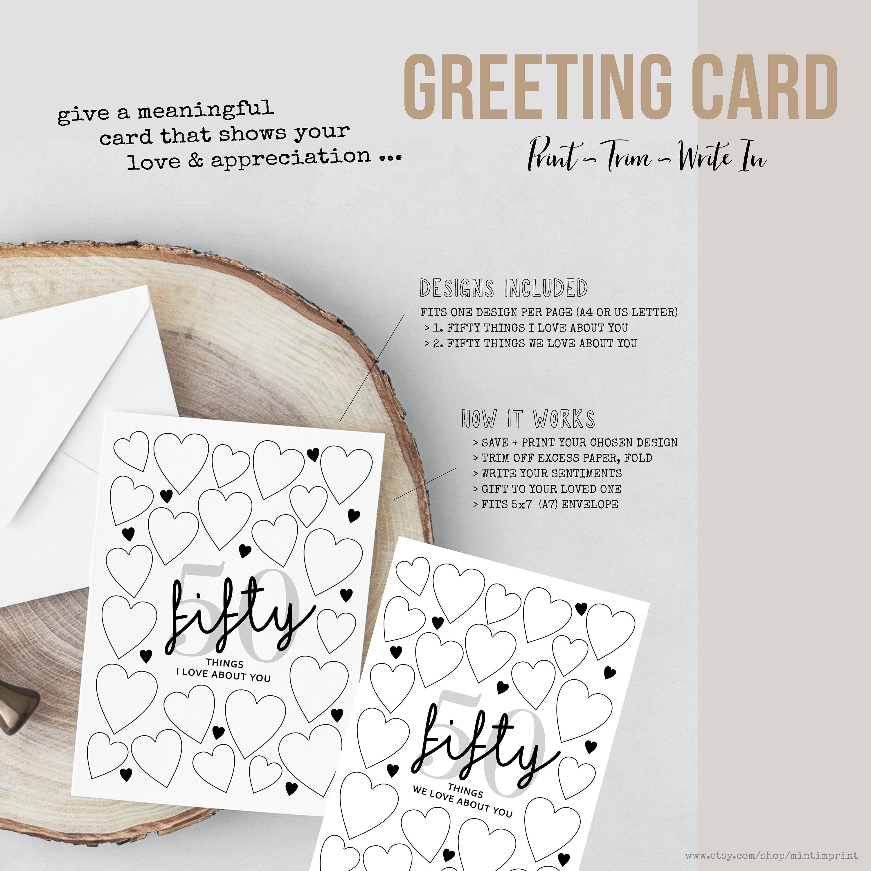 50th Birthday Card 50 Things I Love About You Write Loving - Etsy