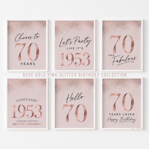 Rose Gold 70th Birthday Party Decorations Printable 70 - Etsy