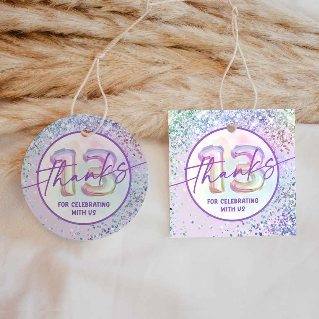 Favor Tags for 13th Birthday Decorations Girls Purple Pastel Rainbow ...