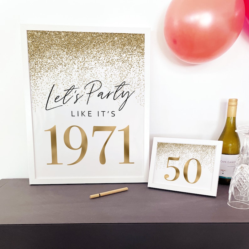 Gold 50th Birthday Party Decorations Printable 50 Birthday - Etsy