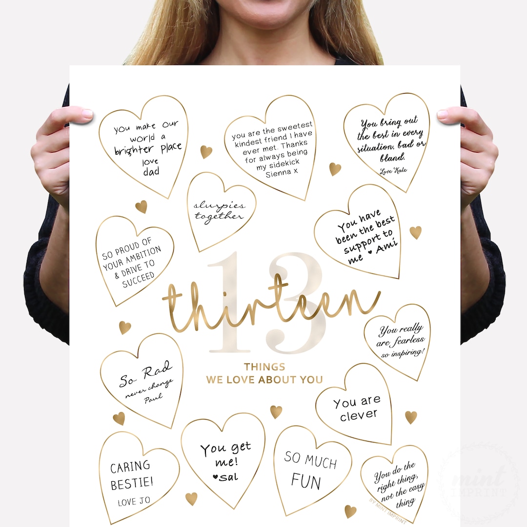 13 Things We Love About You Gold Party Decor, Printable Sign 13th ...