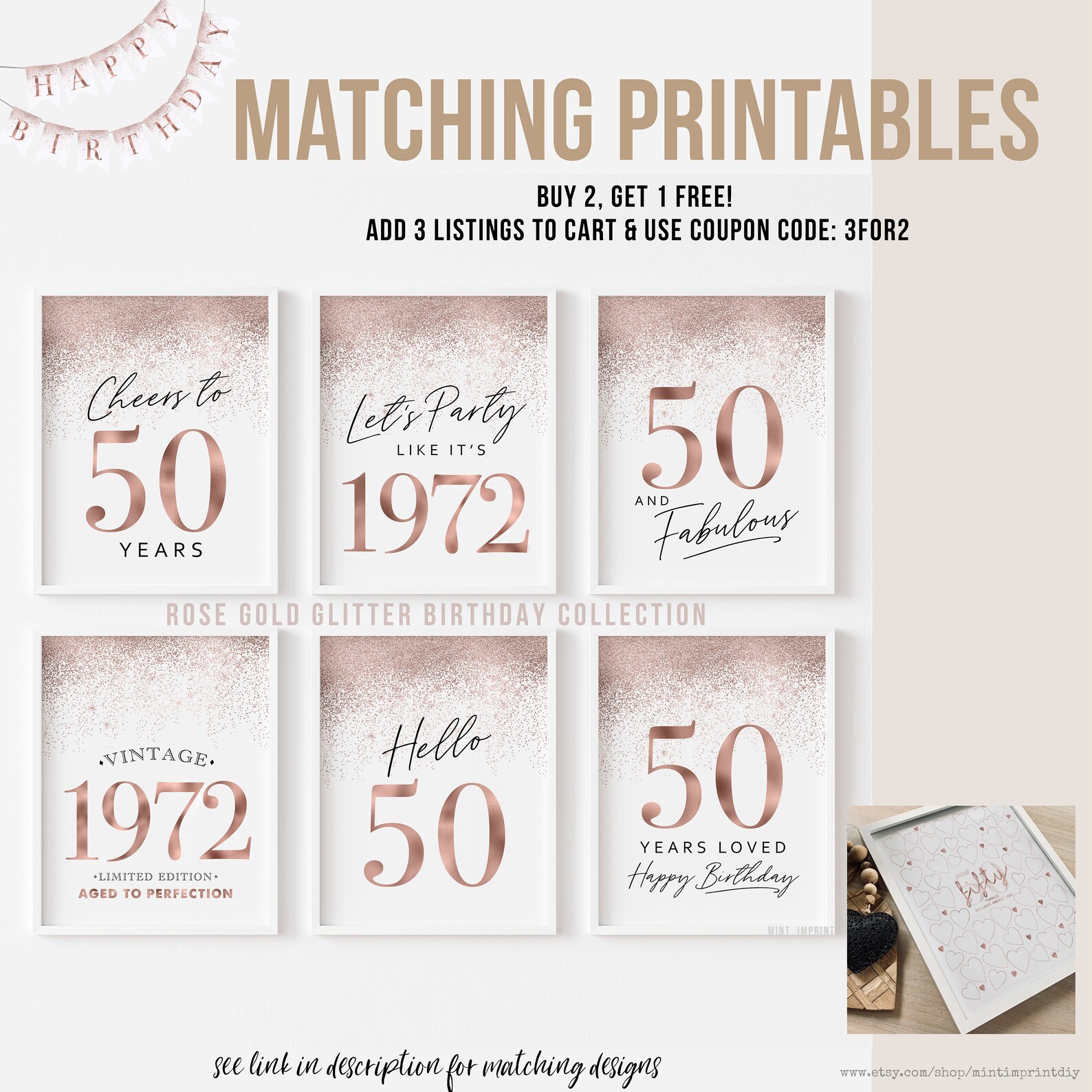 Rose Gold Decorations for 50th Birthday Fifty Things We Love - Etsy