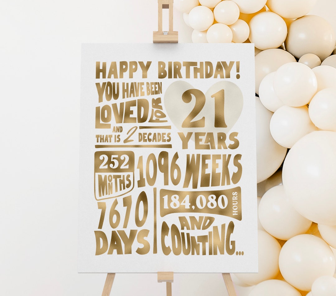 Gold 21st Birthday Sign, Loved 21 Years Poster (digital Download) - Etsy
