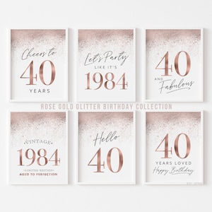 Rose Gold Decorations 40th Birthday Printable, 40 Birthday Signs for ...