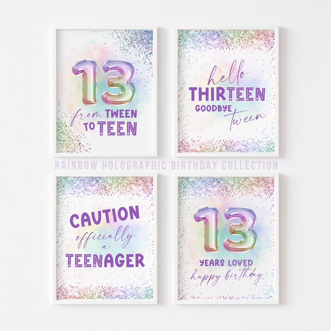 Rainbow Party Signs for 13th Birthday Decorations for Girls, Printable ...