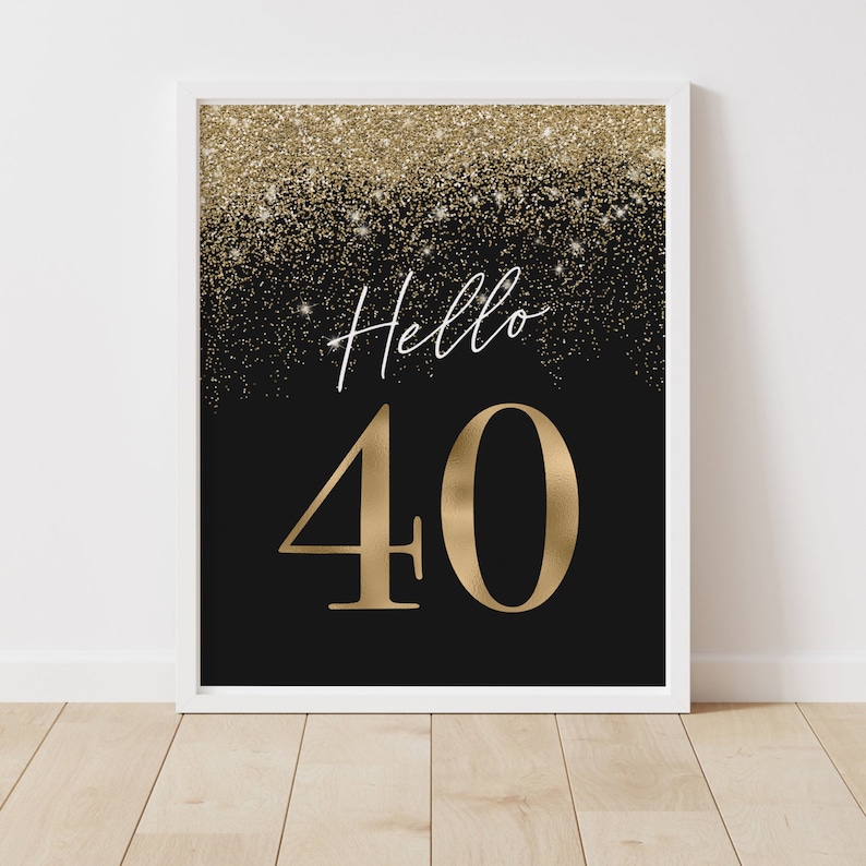 Black and Gold 40th Birthday Party Decorations Printable 40 | Etsy