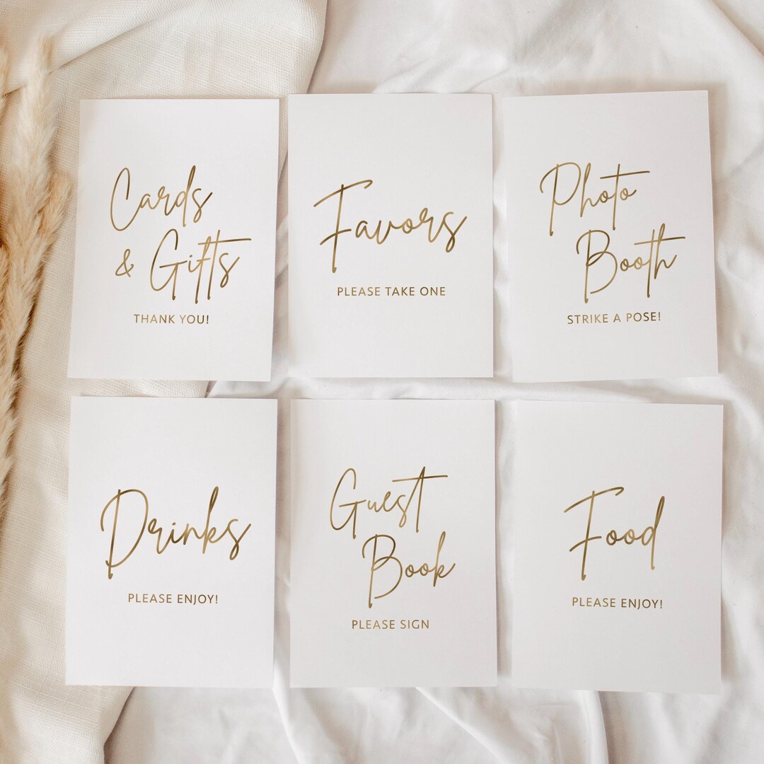 Gold Birthday Table Signs Bundle, Cards and Gifts, Favors, Photo Booth ...