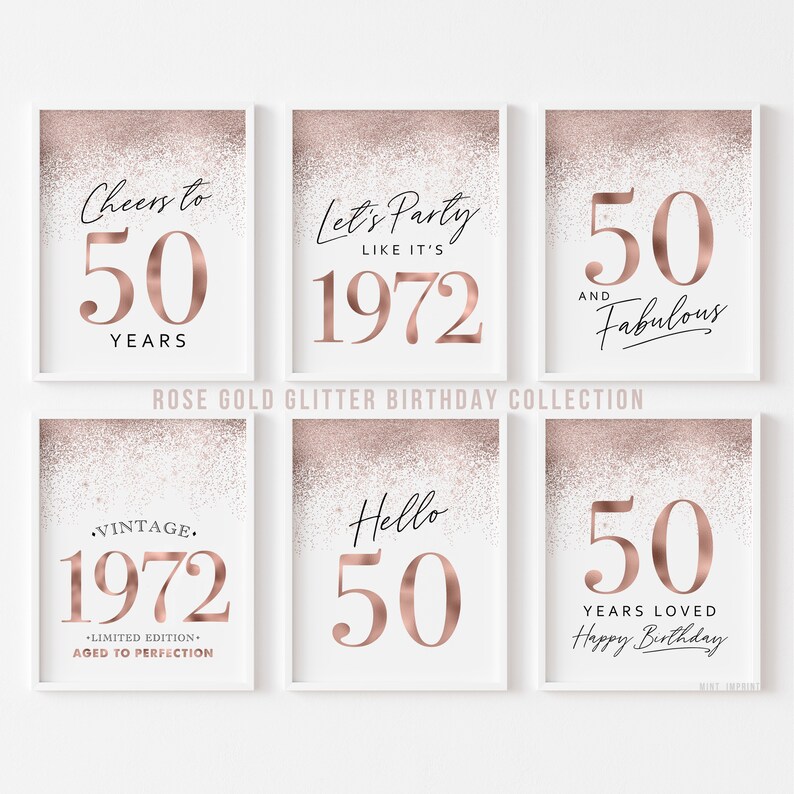 50th Printable Decorations Rose Gold and Black 50 Birthday - Etsy