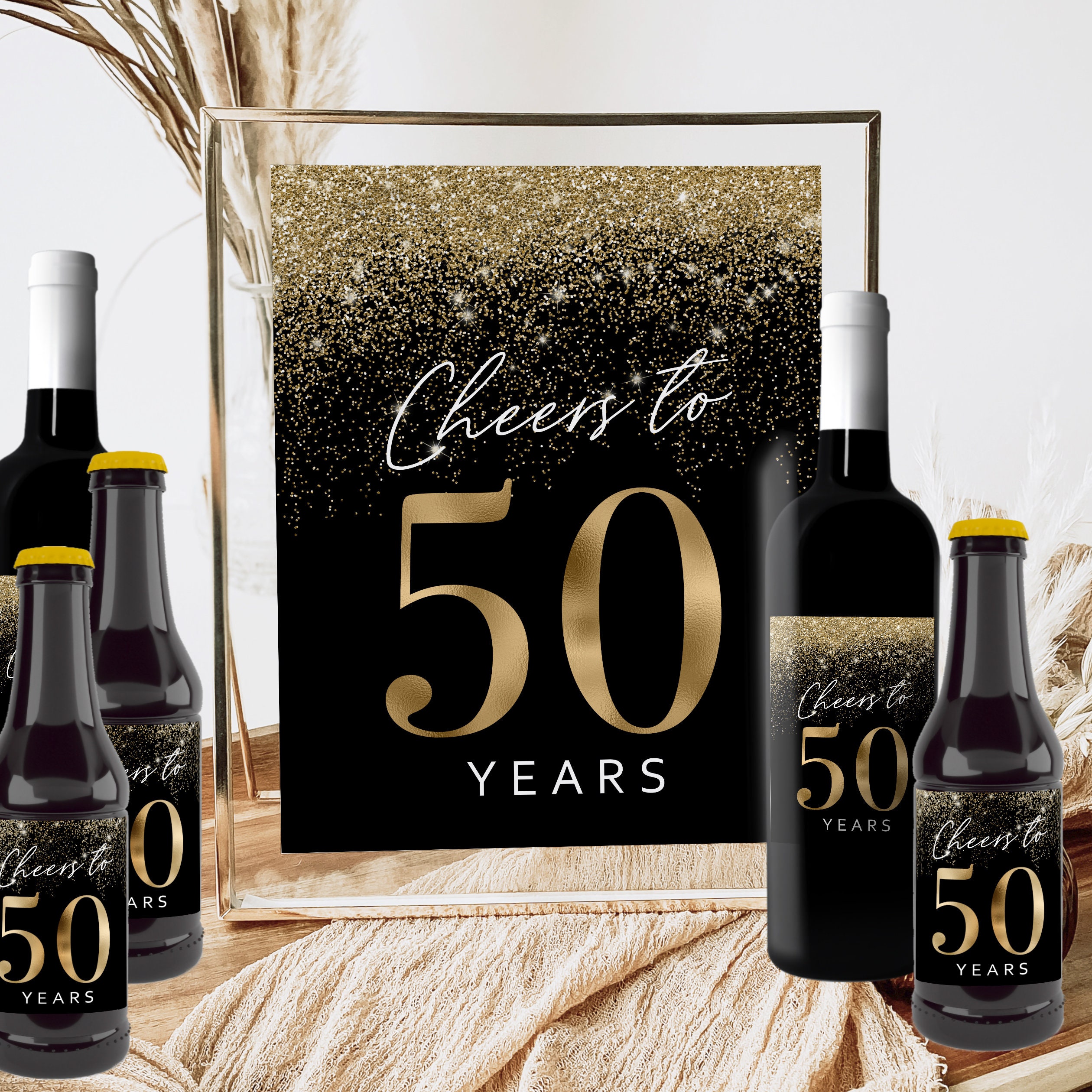 50th Birthday Stickers Labels Gold & Black Cheers 50 Years, 50th ...