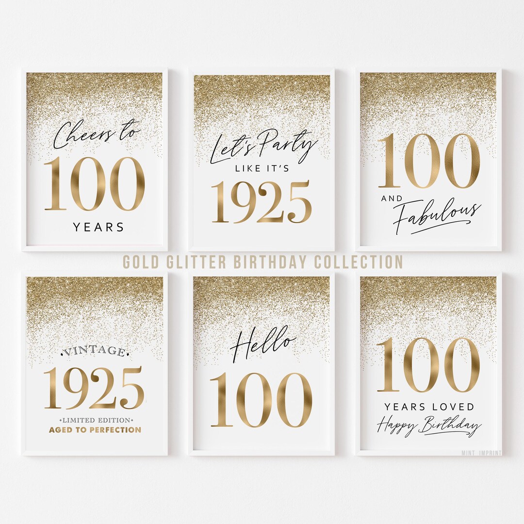 100th Birthday Party Signs Gold Decorations Printable Signs for Women's ...