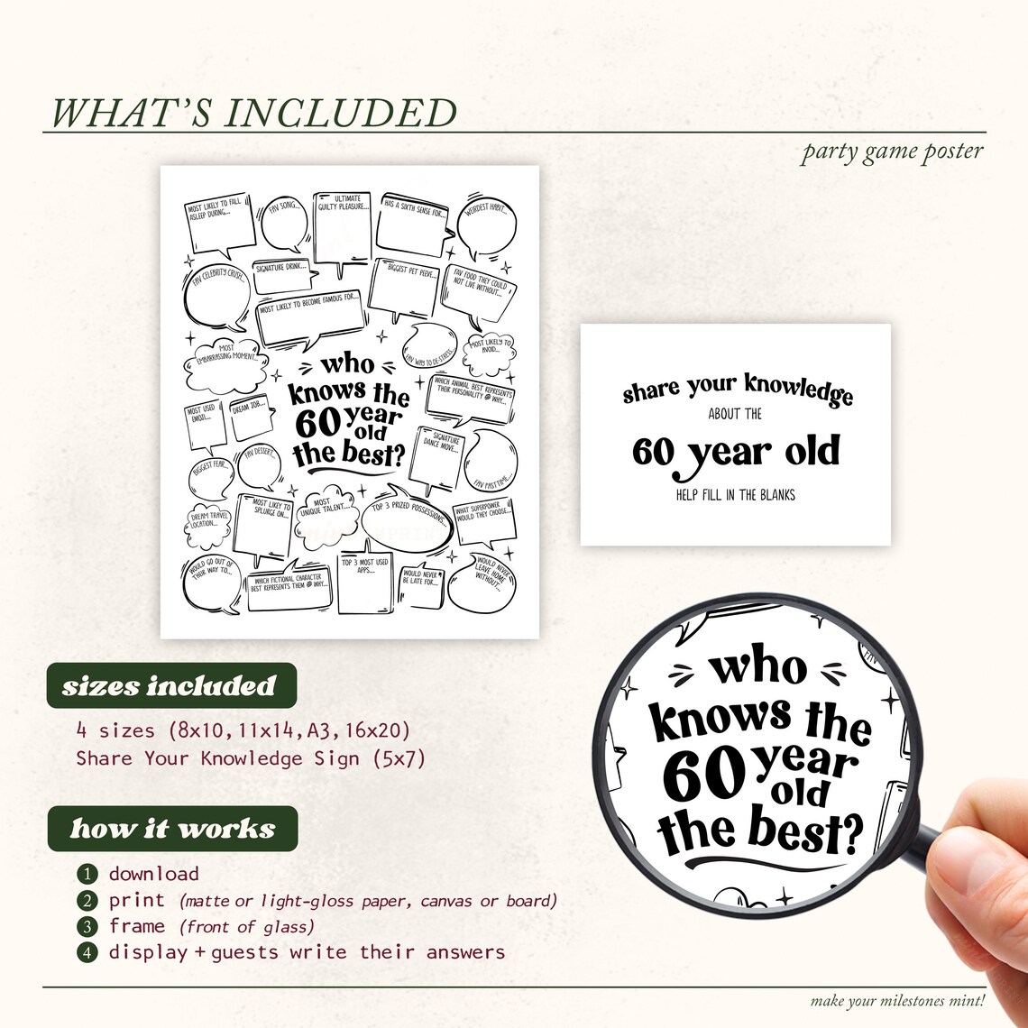 Fun 60th Birthday Party Game Trivia | Who Knows the 60 Year Old Best ...
