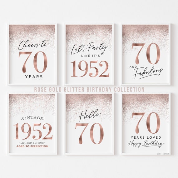 Rose Gold 70th Birthday Party Decorations Printable 70 - Etsy