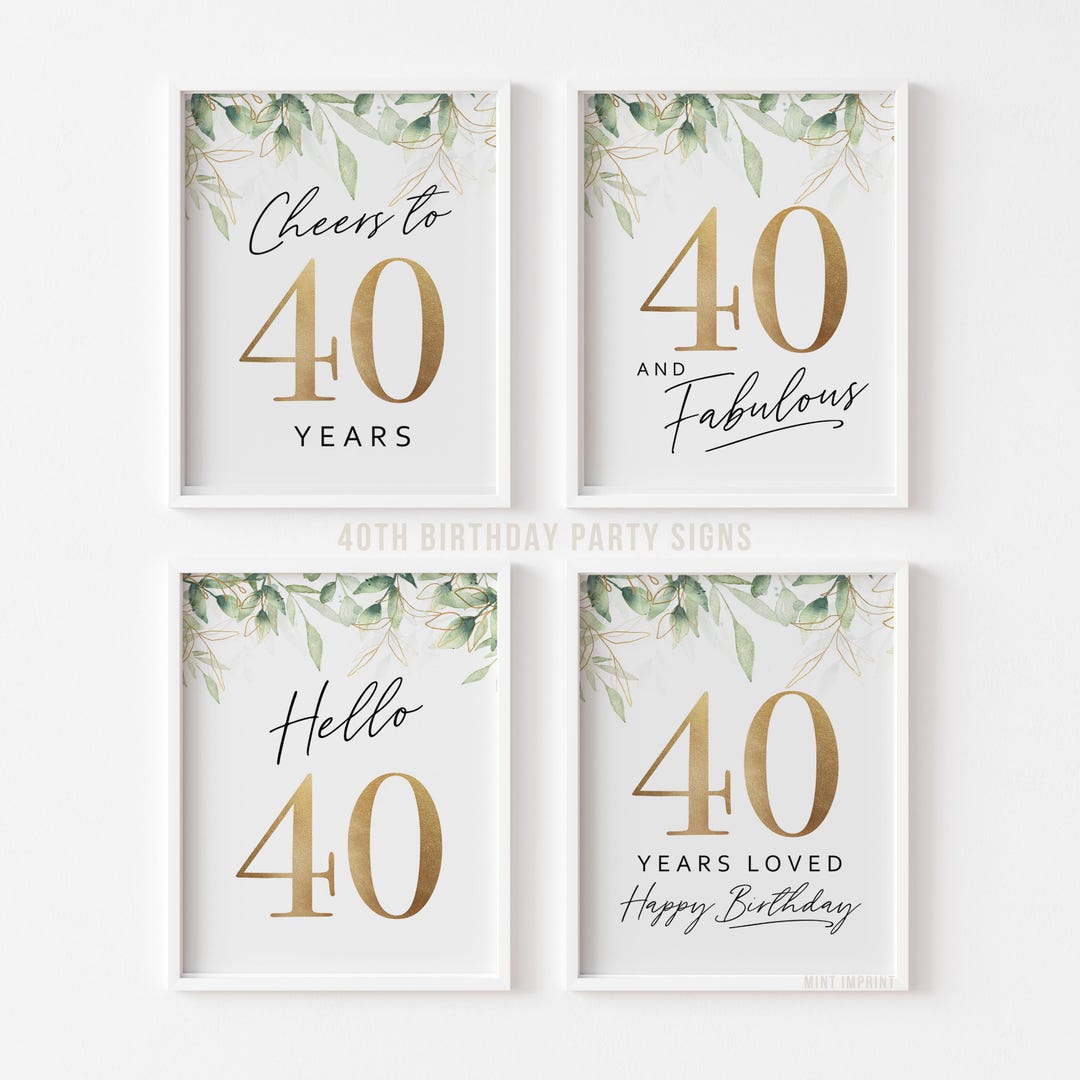Greenery Gold 40th Birthday Signs for Table, Cheers to 40 Hello, Forty ...