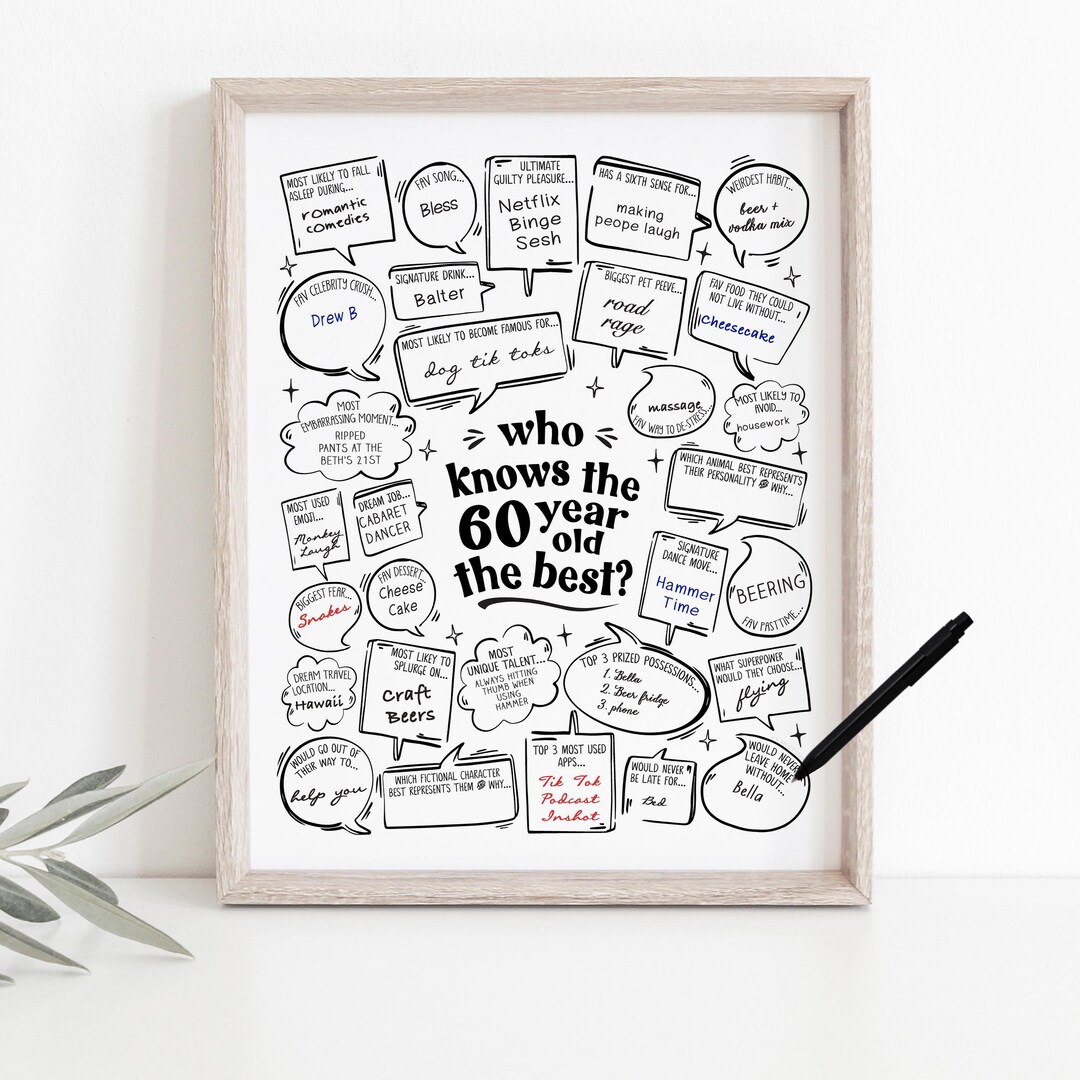 60th Birthday Trivia Game Poster: Fun Party Keepsake (printable ...