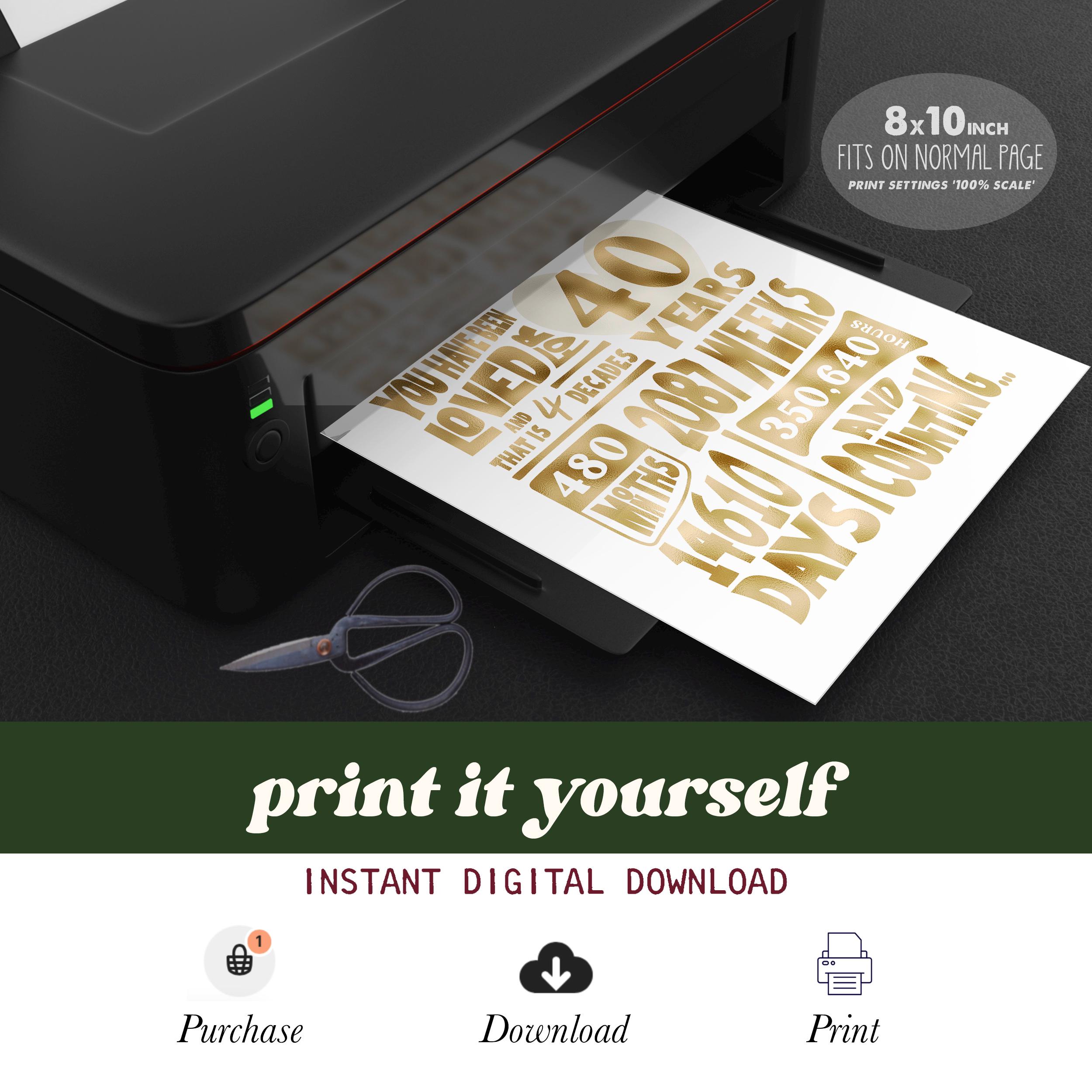 Loved for 40 Years Printable Sign | Gold Happy 40th Birthday Poster ...