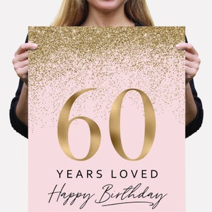 Pink and Gold 60th Birthday Party Decorations for Women Hello - Etsy