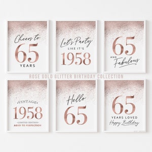 Rose Gold 65th Birthday Party Decorations Printable 65 - Etsy