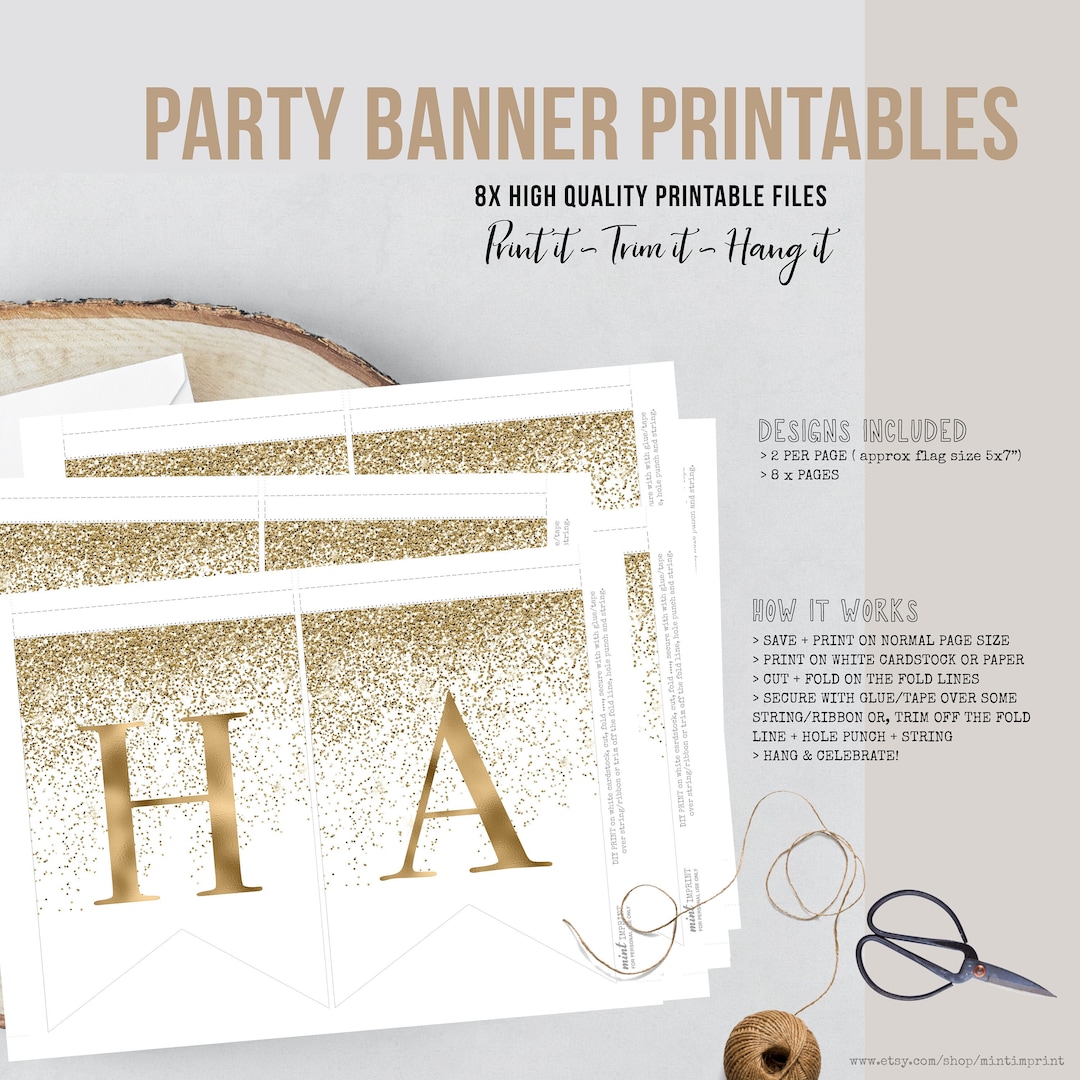 Happy Birthday Banner Gold Sparkle Glitter Confetti Flag Bunting ...