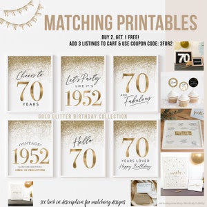 70th Birthday Favor Tags, Gold Black White Glitter Party Decorations ...