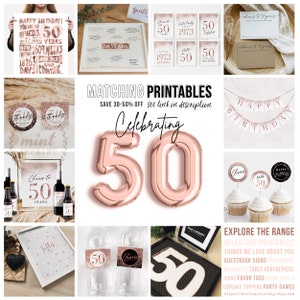 50th Printable Decorations Rose Gold and Black 50 Birthday - Etsy