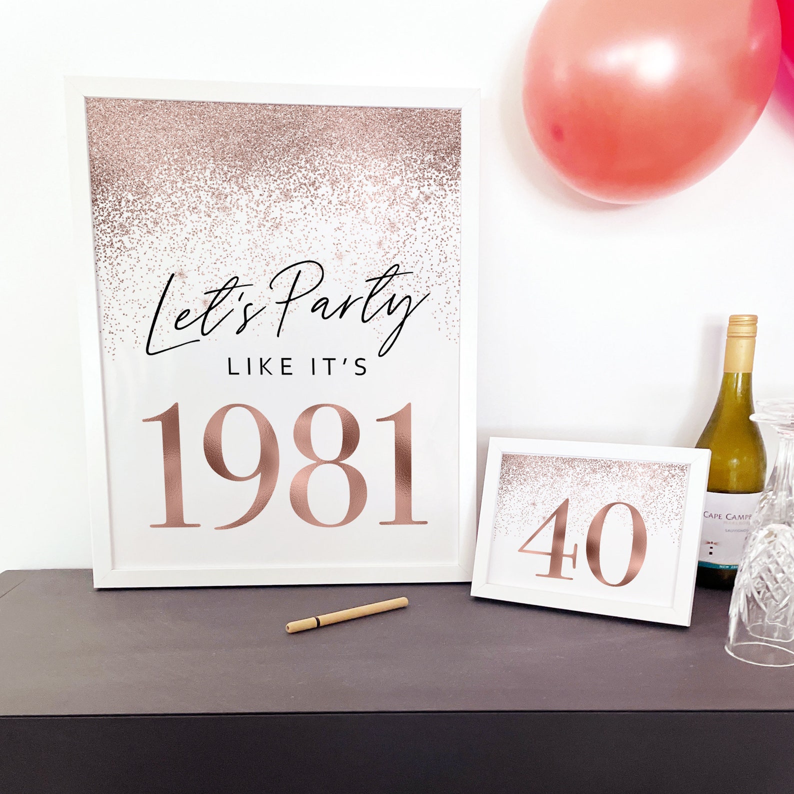 Rose Gold Decorations 40th Birthday Printable 40 Birthday - Etsy