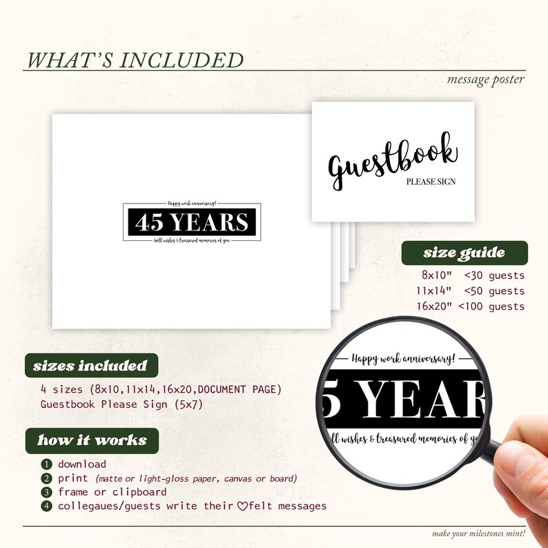 45 Year Work Anniversary Message Poster | Card Alternative Employee, Co ...