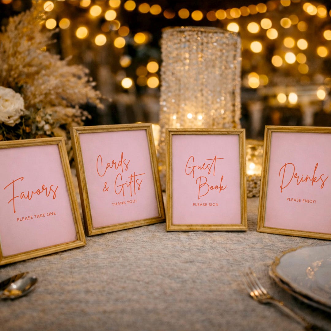 Pink & Orange Party Signs for Women, Modern Minimalist Table Decor ...