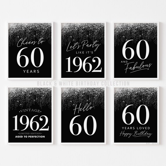 Black and White 60th Birthday Decorations Party Printables 60 - Etsy