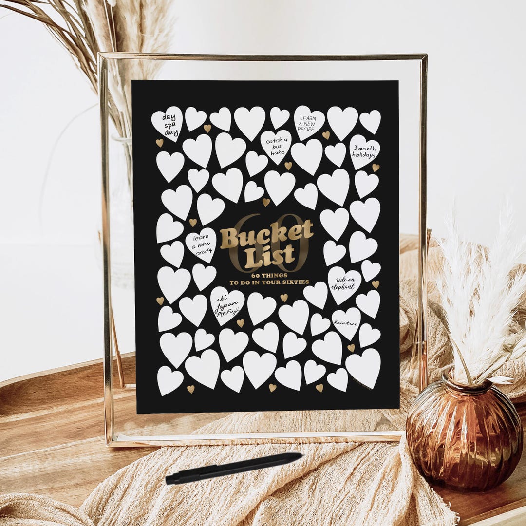 60th Birthday Bucket List Party Sign, 60 Things to Do in Your Sixties ...