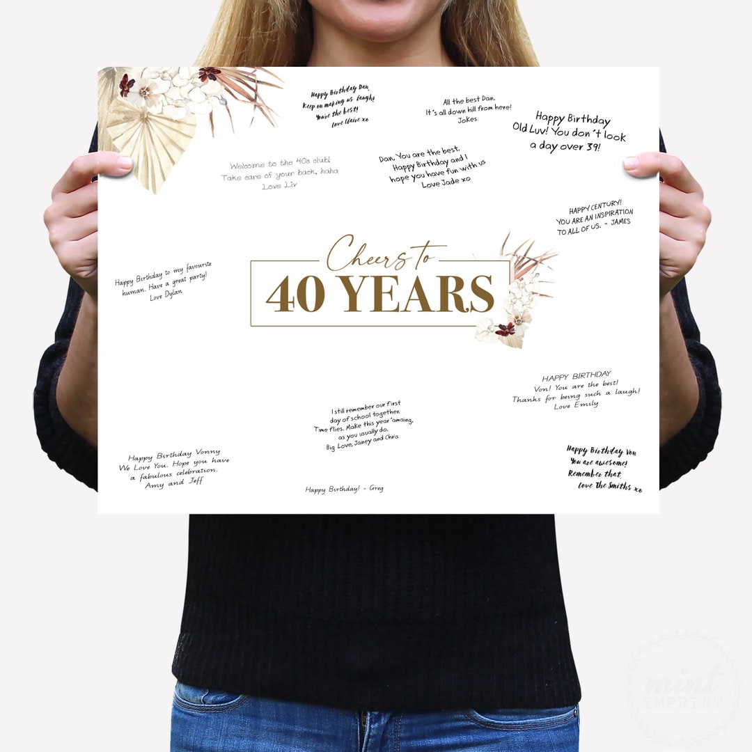 40th Signature Board for Guests to Write In, Women's Birthday Printable ...