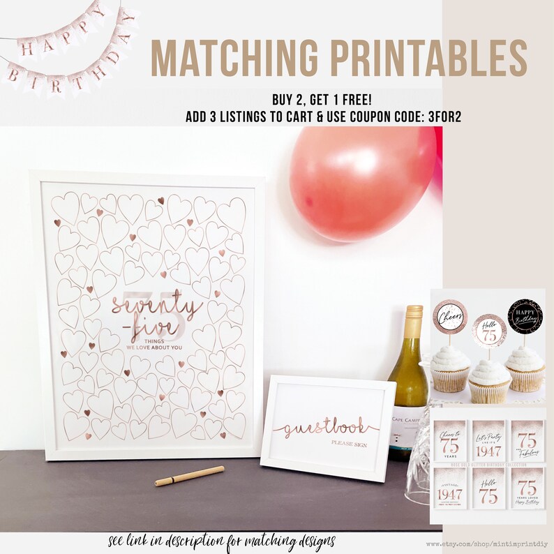 Rose Gold 75th Birthday Party Decorations Printable 75 - Etsy