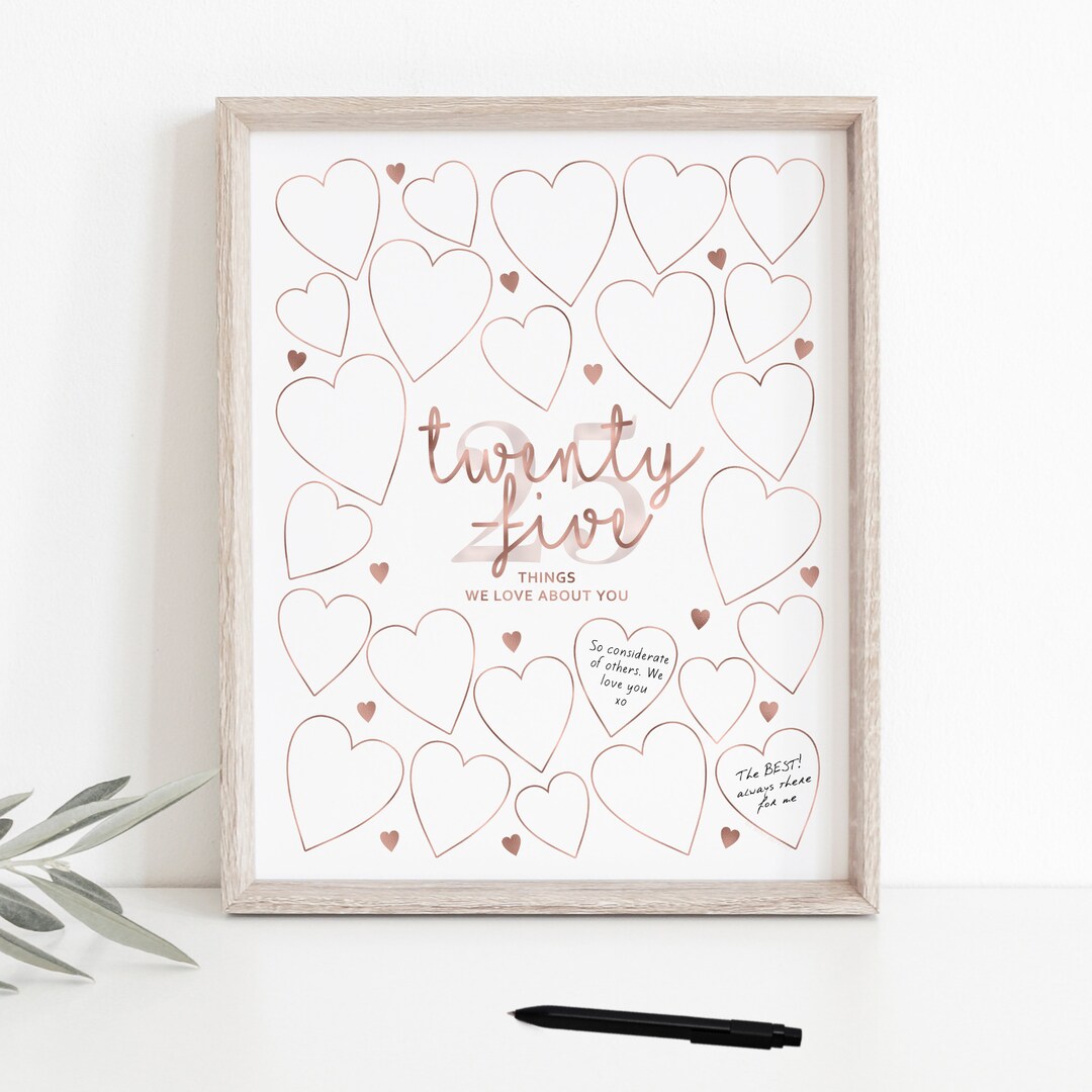 Rose Gold 25 Things We Love About You Printable Template Decorations ...