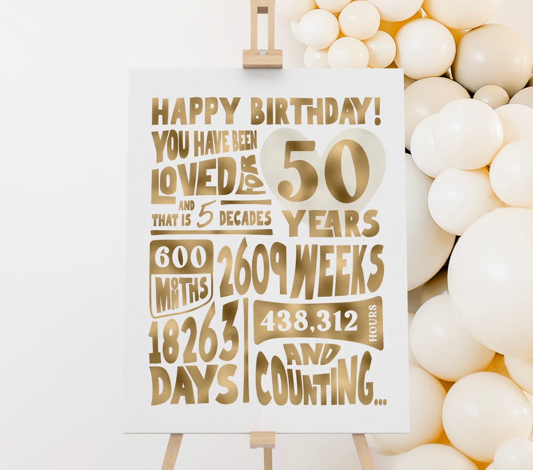 Loved for 50 Years Printable Sign: Gold 50th Birthday Decoration - Etsy UK