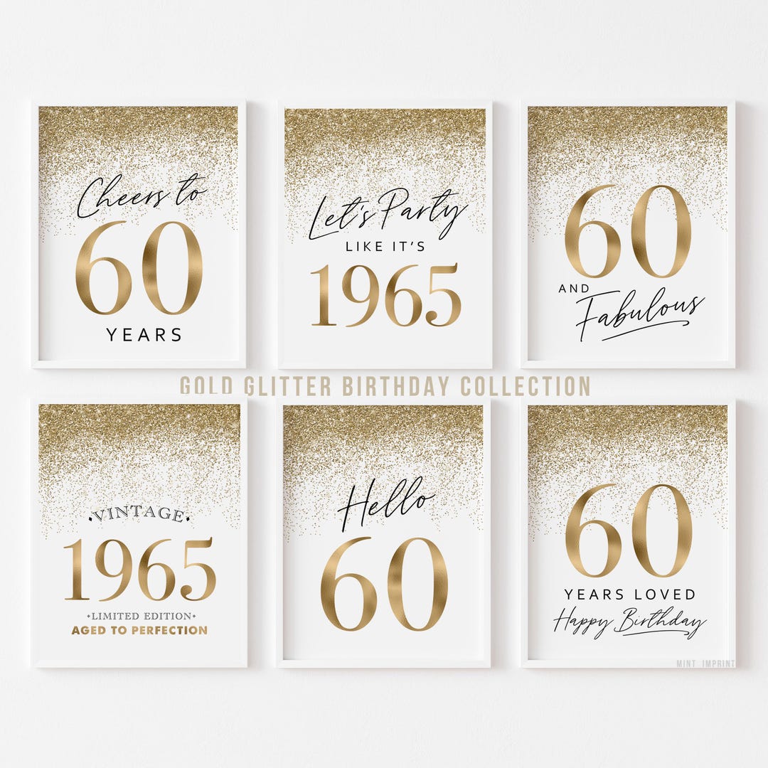 Gold 60th Birthday Party Decorations: Printable Signs Set (digital ...