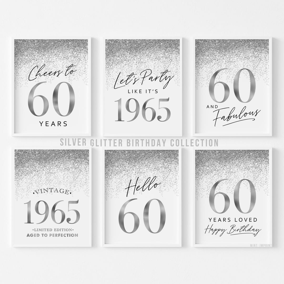 Silver Glitter 60th Birthday Decorations: Sixty Table Sign Bundle - Etsy