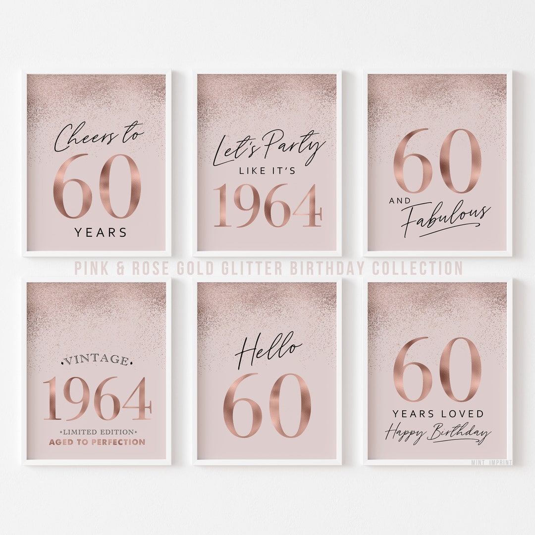 Ladies 60th Birthday Decorations, Rose Gold Pink Theme Printable Party ...