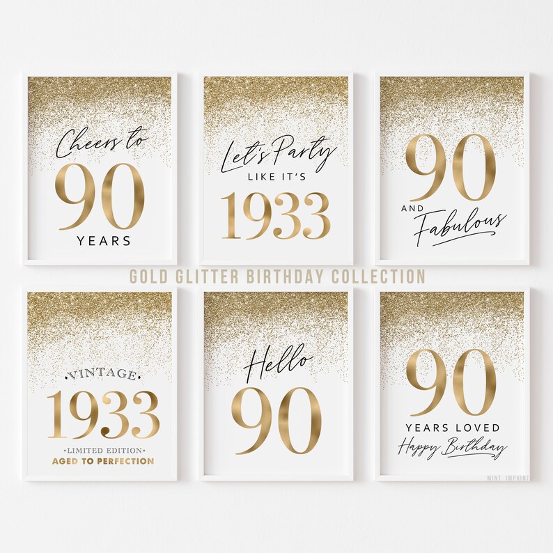Gold Decorations for 90th Birthday Party Printable 90 - Etsy