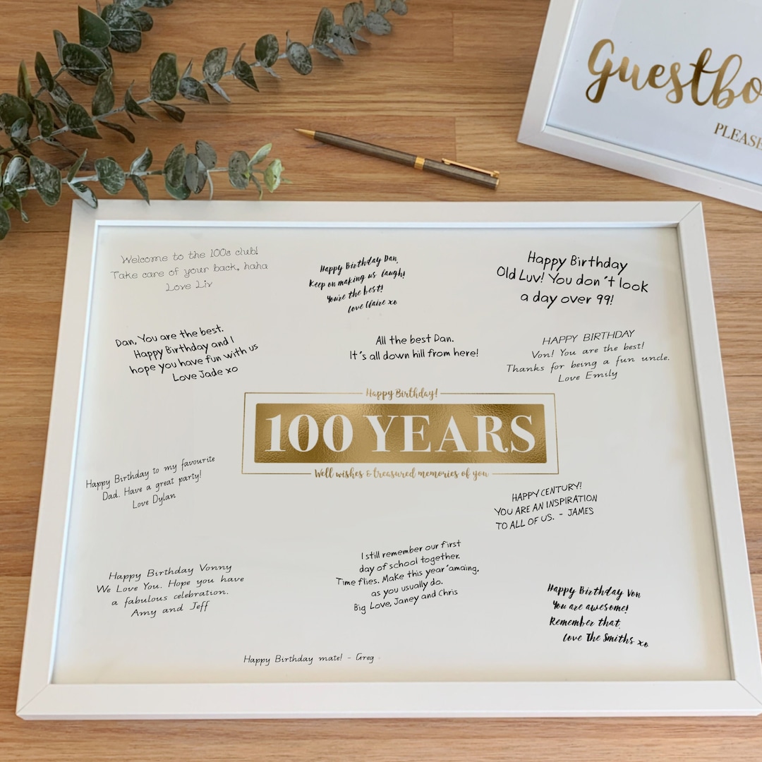100 Years Signature Board, Gold Party Printable Sign Poster Happy 100th ...