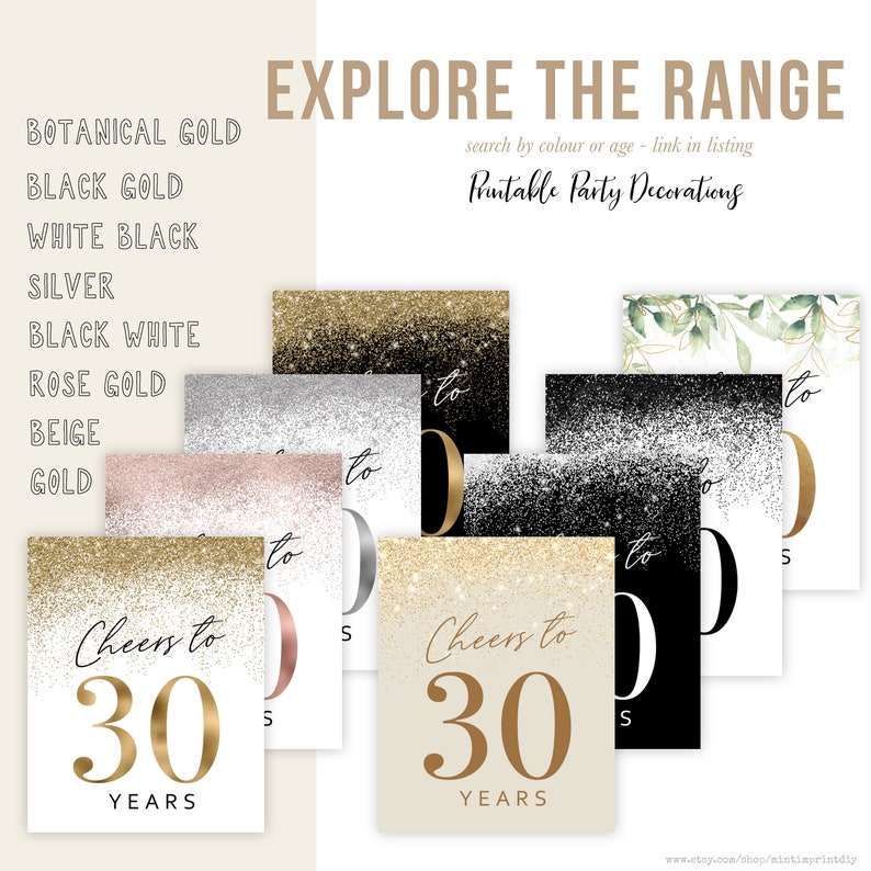 40th Printable Decorations Black Rose Gold 40 Birthday Signs - Etsy
