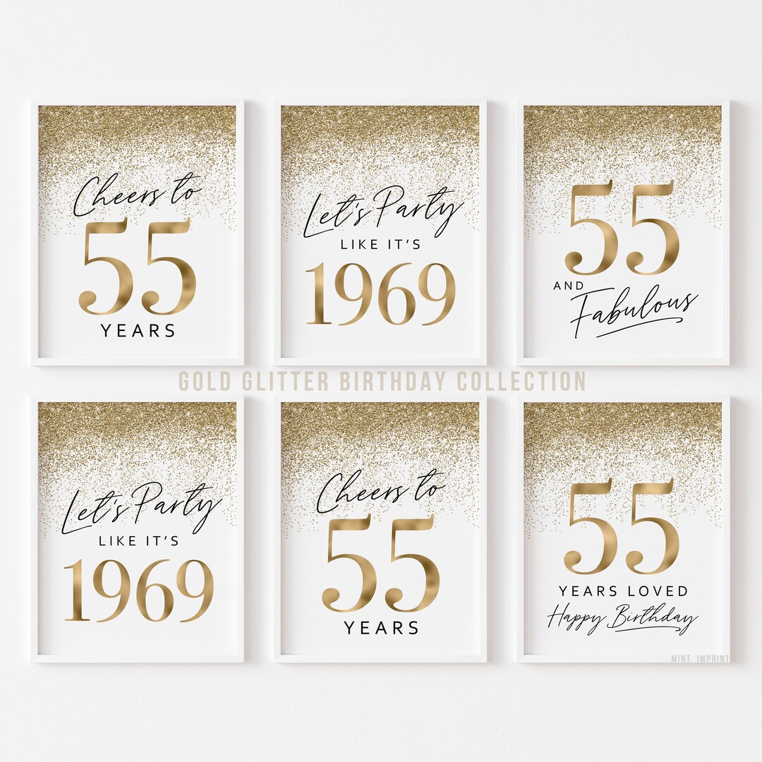 55th Birthday Party Decorations Gold, Printable 55 Birthday Signs for ...