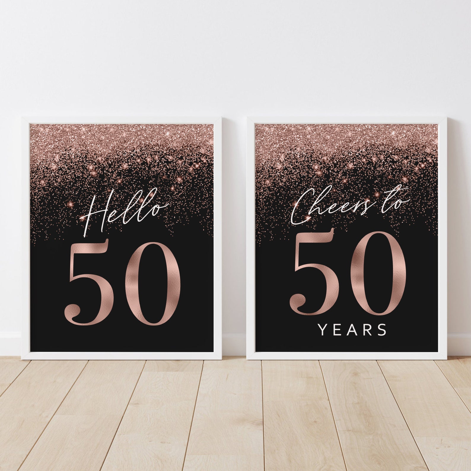 50th Printable Decorations Rose Gold and Black 50 Birthday - Etsy
