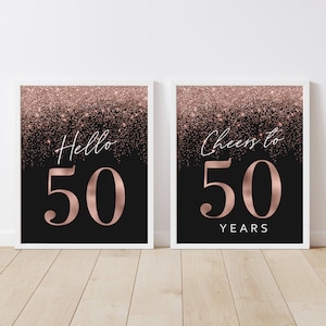 50th Printable Decorations Rose Gold and Black 50 Birthday - Etsy