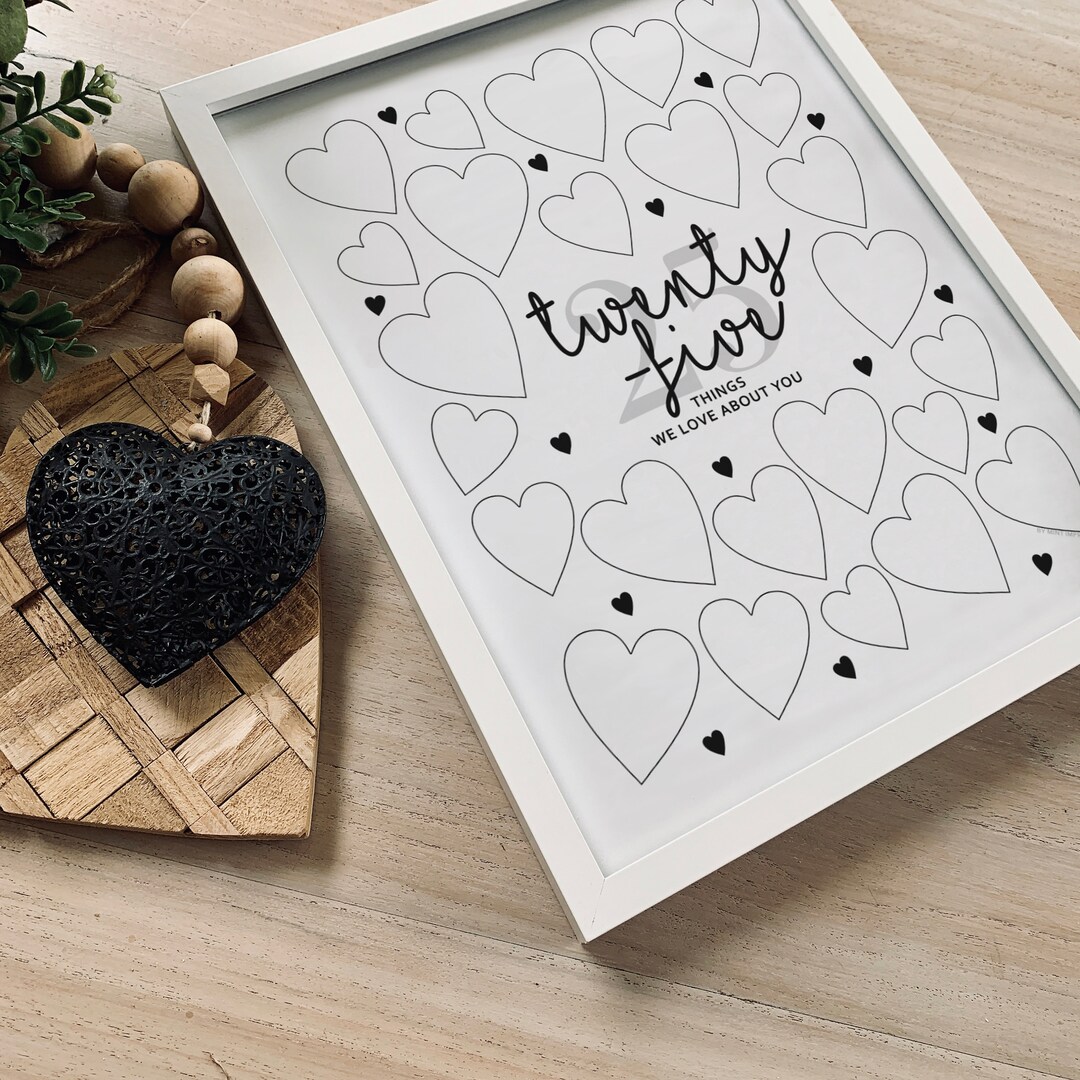 25 Things We Love About You Printable Signature Sign in Board, 25th ...