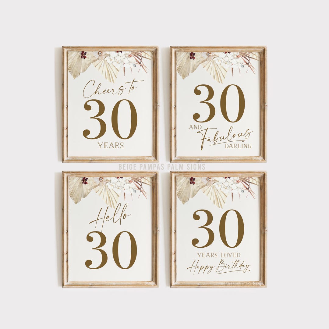 Boho 30th Birthday Table Signs: Floral Decor, Set of 4 (digital ...