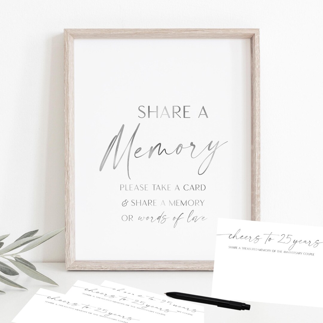 25th Wedding Anniversary Sign and Cards, Share a Memory, Cheers to 25 ...