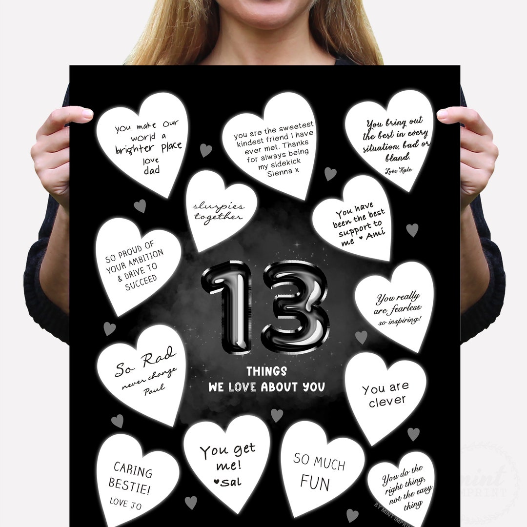 13 Things We Love About You Printable Sign, Boys 13th Birthday ...