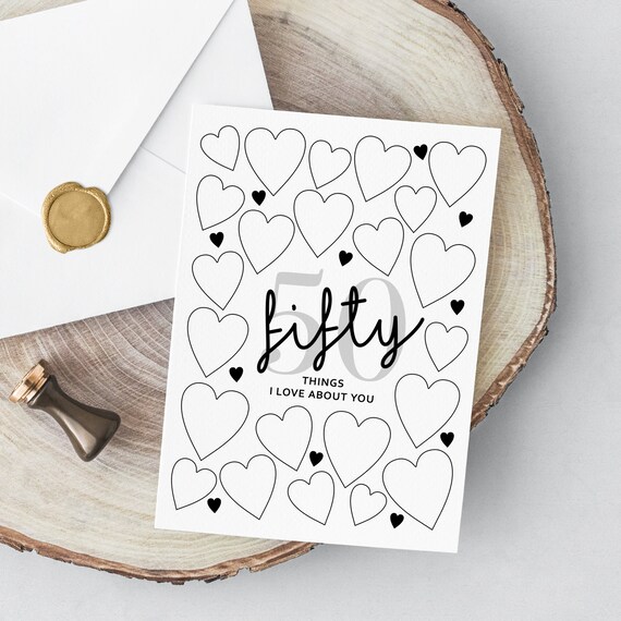 50th Birthday Card 50 Things I Love About You Write Loving - Etsy